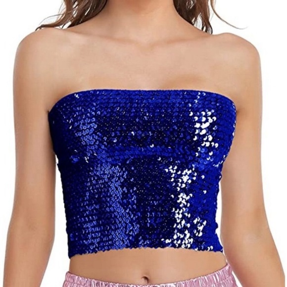Tops | Womens Sparkly Sequin Mermaid Crop Tops Royal Blue | Poshmark